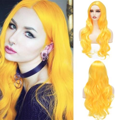 Amazon.com: Long Yellow Curly Wavy Wigs for Women Side Part Natural ...