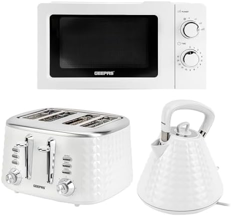 Geepas Electric Kettle 4 Slice Bread Toaster & Microwave Kitchen Set ...
