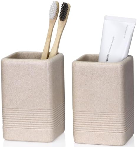 Amazon.com: Small Sand Beige Toothbrush Holder for Bathroom Countertop ...