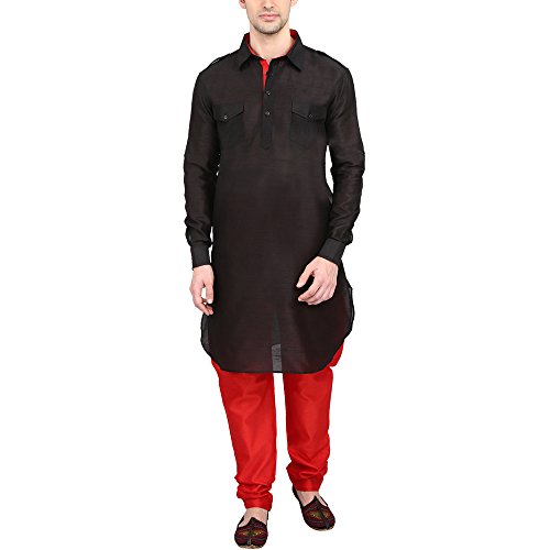 Buy indian ATTIRE Men's Blended Silk Pathani Churidar Set (IA03PTBL42 ...
