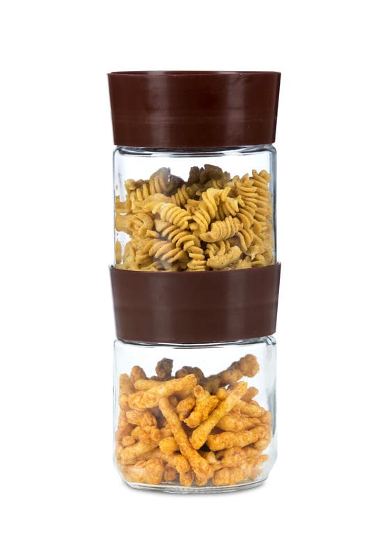 Yera Stackable Jars, round jar-with plastic lid, 580ml capacity ...
