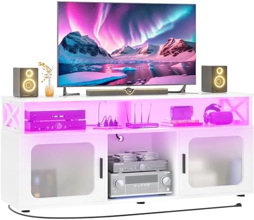 Amazon.com: Bestier Gaming TV Stand with Removable Glass Shelves for 55 ...