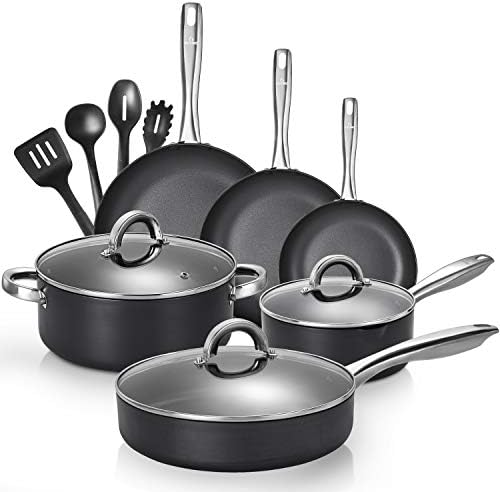 KUTIME 13pcs Hard Anodized Cookware Set Nonstick Pots and Pans Set Fry ...