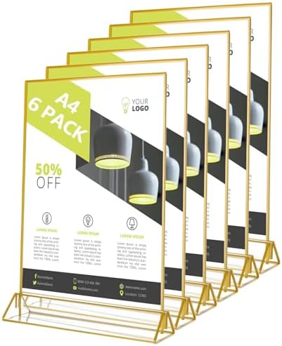 AHAQU 6PCS A4 Acrylic Sign Holder, Double Sided Perspex Display Stand ...