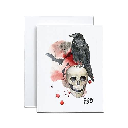 Amazon.com: Handmade Crow Skull Halloween Card - Blood Splatter Boo ...