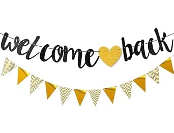 Elicola Welcome Back Banners Black Gold Glitter Bunting Banner for Home ...