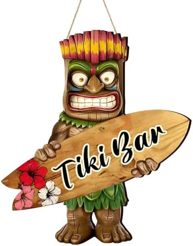 Amazon.com: Briwooody Tiki Bar Sign Decor Summer Hawaiian Hanging Wood ...