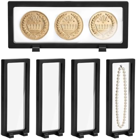 AMJKEJI 3 Pcs 3D Floating Frame Display Holder Stands,Floating Stand with 6 Sockets Hanging Coin ...