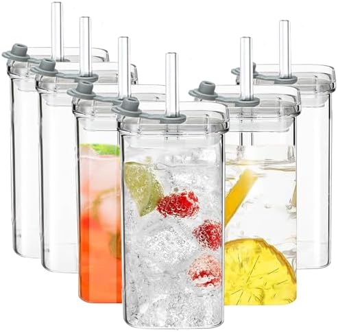 Amazon.com | 6 Pieces Square Drinking Glasses 13 oz Square Glass Cups ...