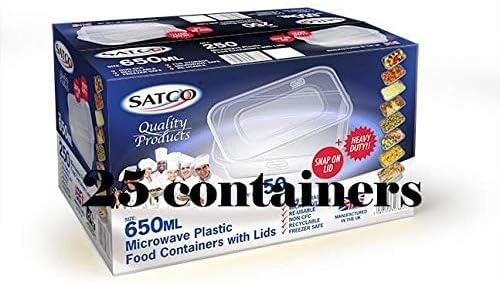 25 x Satco Plastic Containers with Lids 650ml | Durable Microwavable ...