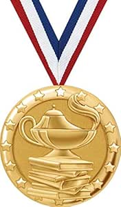 Amazon.com : Crown Awards Academic Medal, 2" Shiny Gold Lamp of ...