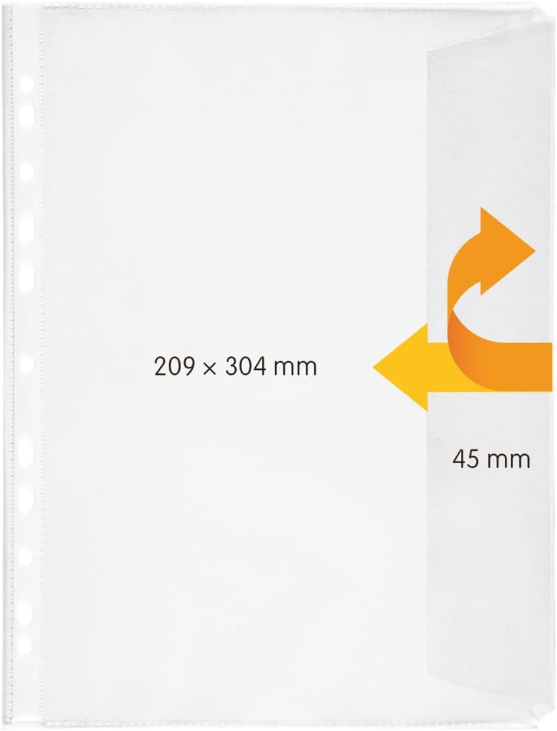 perfect line 20 buste portadocumenti A4 con apertura laterale, fogli trasparenti con lembo di ...