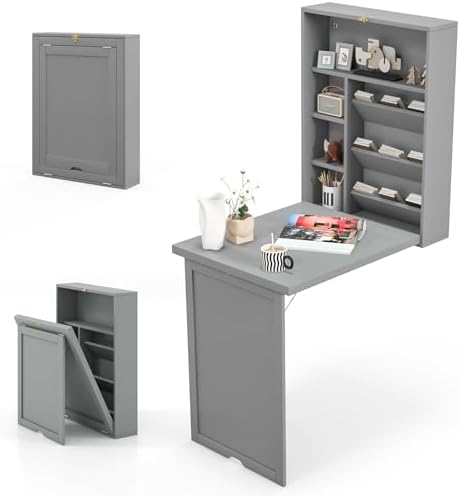 Tangkula Wall Mounted Desk, Fold Out Convertible Floating Desk, Multi ...