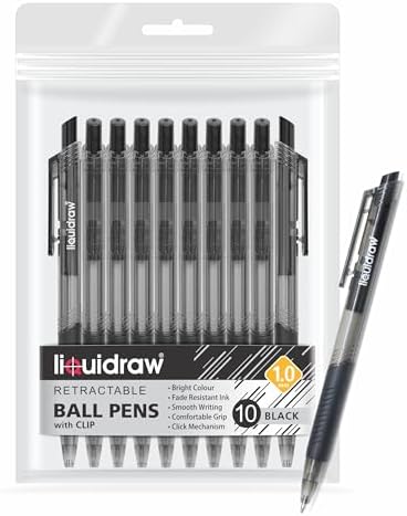 Liquidraw Black Ballpoint Pens - 10 Set | Retractable Click Ball Pens ...