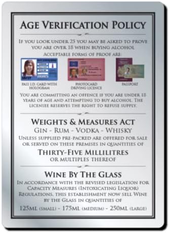 35ml 3 in 1 Alcohol Law Sign Pub Bar Restaurant Licensing Notice Under ...