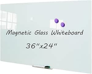 Amazon.com : Ringly Magnetic Glass Whiteboard, Dry Erase White Board, 36" x 24" Large Frameless ...