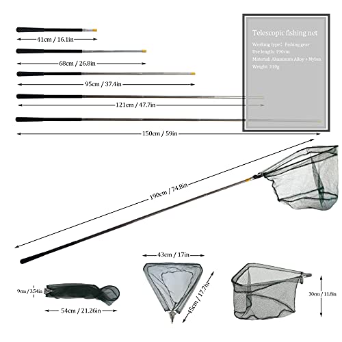 Telescopic Folding Fishing Landing Net, 1.9m Pole Collapsible ...