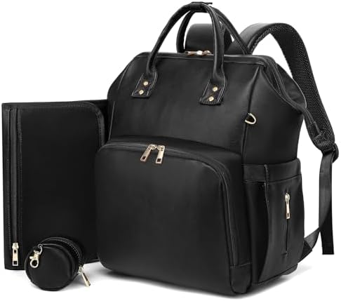 Amazon.com: ROSEGIN Faux Leather Diaper Bag Backpack with Changing Pad ...