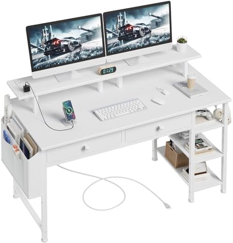 Amazon.com: MaverickFurni White Desk with 3 Drawers, 67 Inch Long Desk ...
