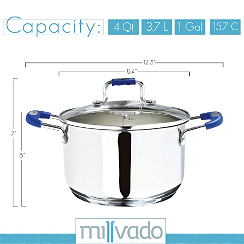 Snapklik.com : Millvado Stock Pot, 4 Quart Stainless Steel Pot, StockPot