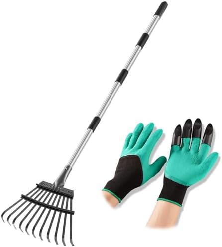 MEETOZ Garden Rake with Telescopic Handle(71IN), Adjustable Hand Leaf ...
