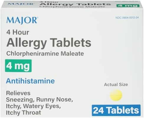 Amazon.com: MAJOR 4 Hour Allergy Tablets - Chlorpheniramine Maleate 4mg ...
