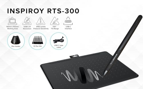 Huion Inspiroy RTS 300 Graphic Drawing Pen Tablet, 6 Programmable Press ...