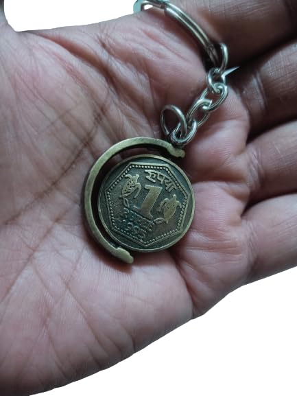 Antique Metal Rotating Keychain for Bikes and Car (1 Side- Rupee 1 Logo ...