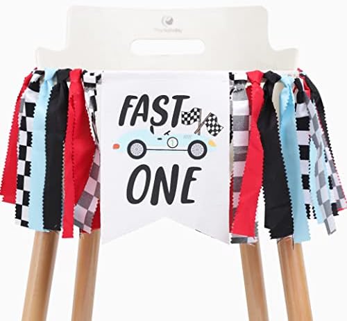 Amazon.com: Fast One Birthday Party High Chair Banner - Race Car 1st ...
