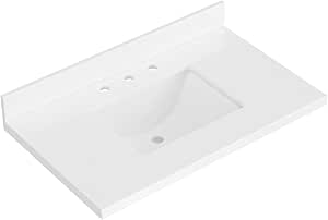 ARIEL 36 inch Bathroom Vanity top with Sink, 1.5 Inch Thick Miter Edge ...
