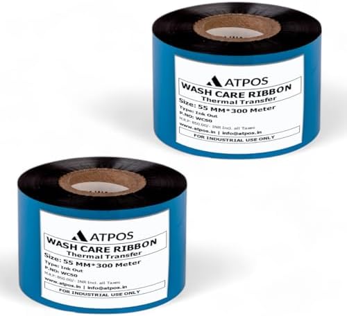 Atpos Wash Care Resin Ribbon 55mm x 300m – Thermal Transfer Printer for ...