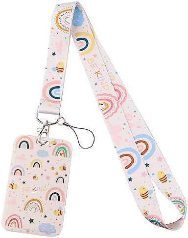 Juanooo Aesthetic Rainbow ID Lanyard with Card Holder for Keys Preppy ...