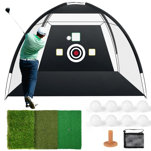 Golf Net,10x7ft Golf Practice Net with Tri-Turf Golf Mat,All in 1 Home ...