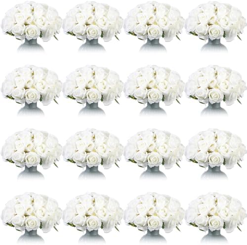 Amazon.com: 60 Pcs Artificial Roses Bulk Velvet Silk White Roses White ...
