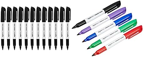 Amazon Basics Permanent Markers - Assorted - Pack of 12 & Permanent ...