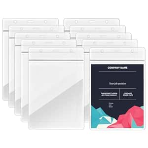10 Pcs A6 Vertical Extra Large Portrait Clear ID Badge Card Holders ...