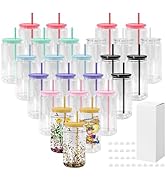 Amazon.com | CHLJAR 15 oz Sublimation Glass Blanks with Colorful Lid ...