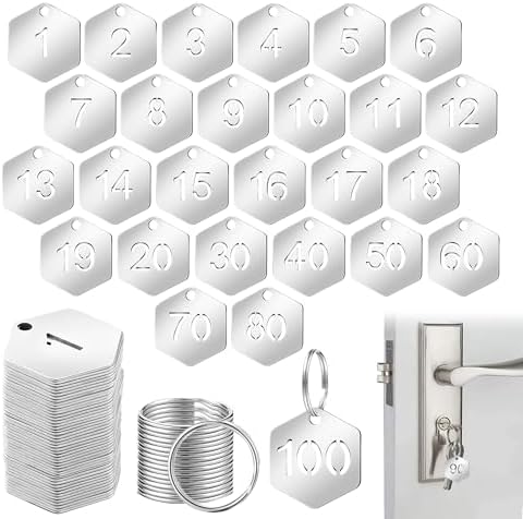 Amazon.com: 100 Pcs Hollowed Stainless Steel Number Tags Numbered Key ...