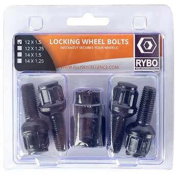 RYBO Set of 4 M12 x 1.5 Radius Seat Alloy Wheel Locking Bolts (Black ...