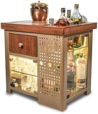 HAUS OF BARS by SpeedX - Model X Home Bar Cabinet Wooden Vinyl & Matt Gold Finish with Built in ...