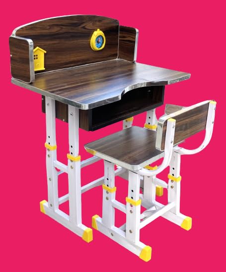 MLU Kids Study Table and Chair Set, Height Adjustable (Brown) : Amazon ...