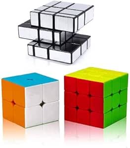 Red Mapel Stickerless Cube Set of 2X2 3x3 and Stickered Silver Mirror ...