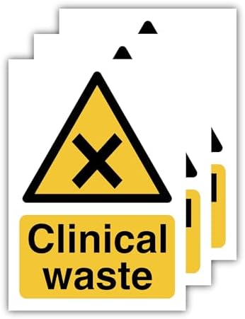 14,8CM X 21CM Pack of 3 Self Adhesive Clinical Waste Warning Vinyl ...