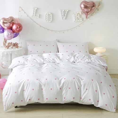 Nyescasa Sengetøj 200 x 220 hvid med hjerter pink hjerte dynebetræk ...