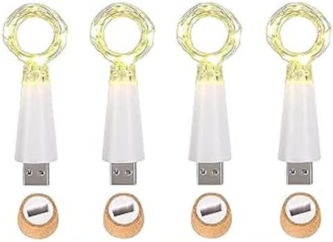 KOBWA 4 PCS Wine Bottle Cork Lights, USB Powered Rechargeable Copper ...