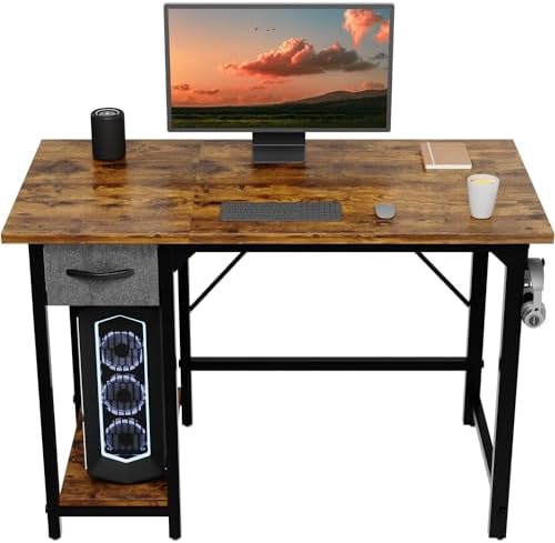 VASAGLE Schreibtisch, Computertisch, PC-Tisch, Bürotisch, mit 2 Ablagen ...