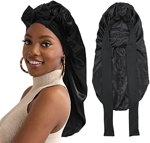 Monopa Satin Long Bonnet for Braids - Elastic Silk Bonnet Night Satin ...