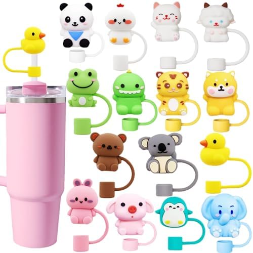 Amazon.com: 6pcs Animal Cute Silicone Straw Cover Caps for Stanley Cup ...