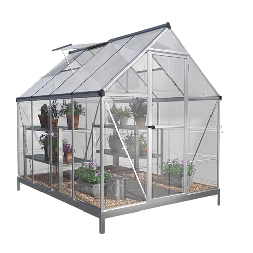 HOWE 6x8 FT Hybrid Polycarbonate Greenhouse 2 Vent Window with Lockable ...
