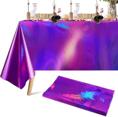 Amazon.com: CANREVEL 4 Pack Iridescence Plastic Tablecloths Shiny ...